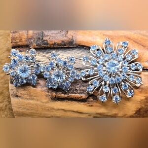 Coro | Jewelry | Coro Brooch Earrings Set Light Blue Cryatals Layered ...